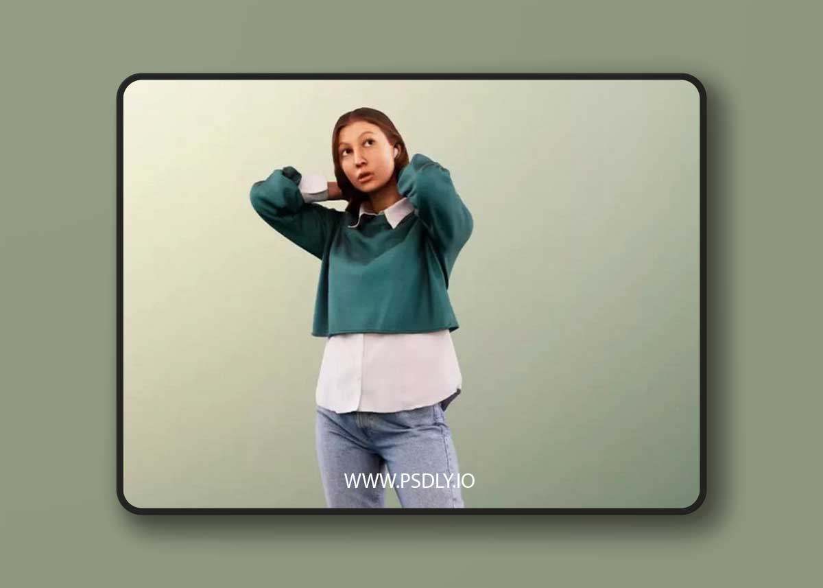 Woman In Casual Clothing Holding Hair 3D Model